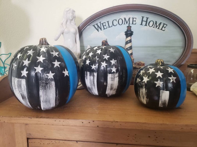 READY TO SHIP: Thin Blue Line Law Enforcement Police Pumpkin. - Etsy