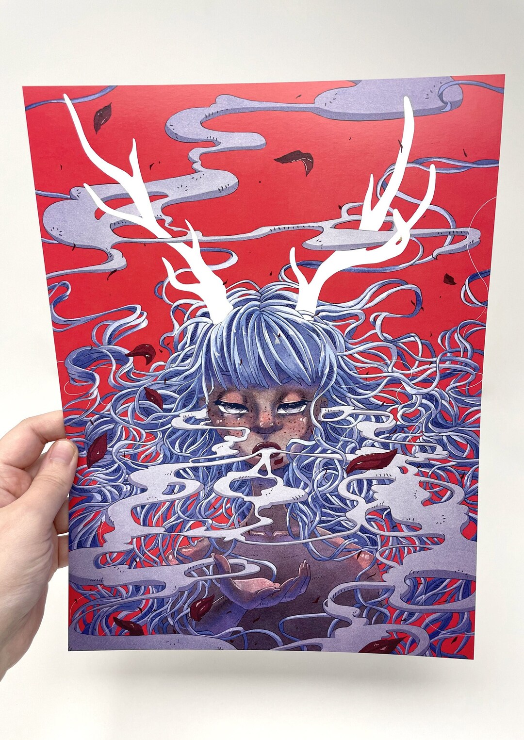 ANTLERS - 9x12 Art Print - Forest Deer Haunted Ghost Demon Possession ...