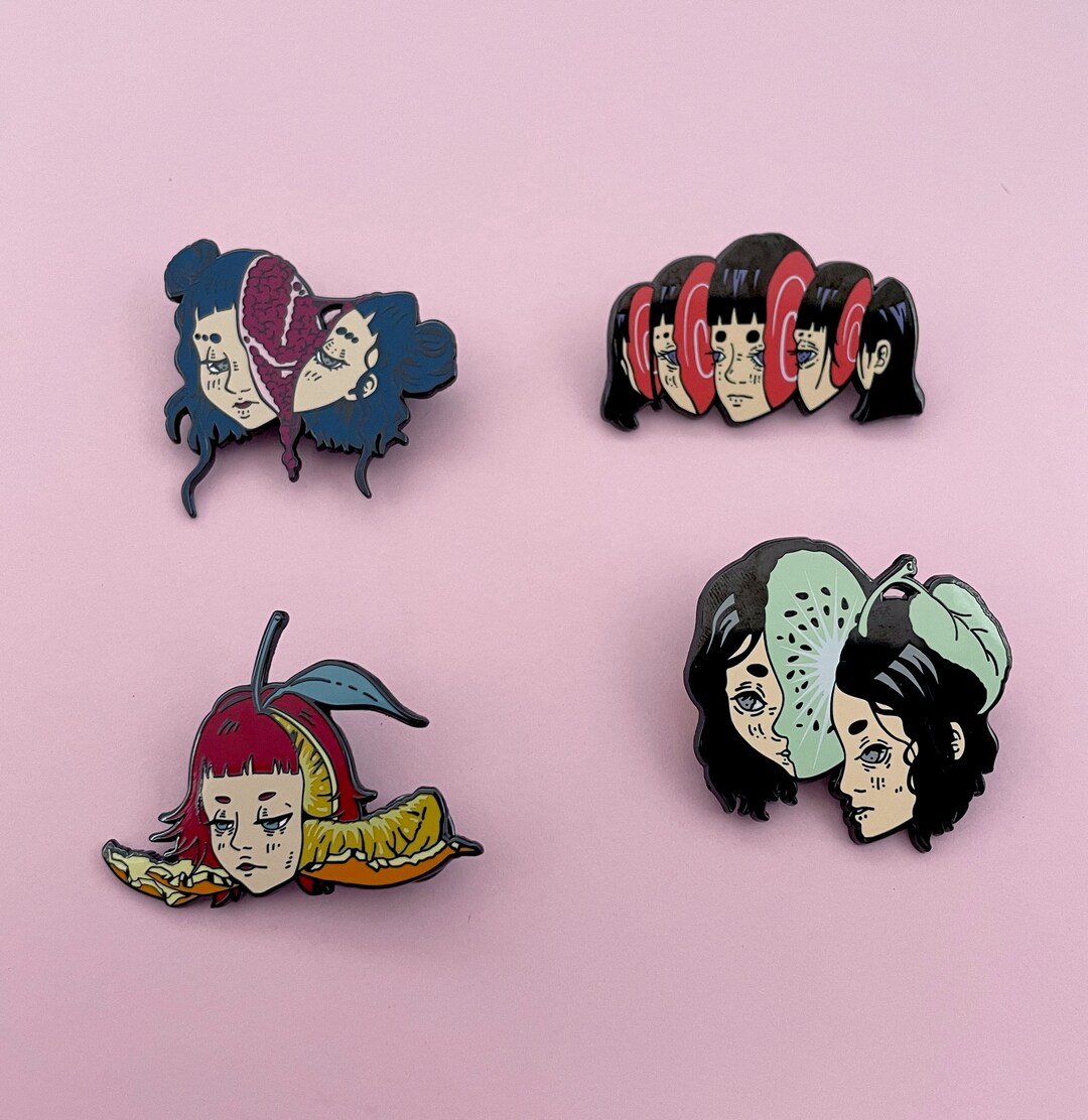 PIN FEAST - Set of 4 Hard Enamel Pins Body Horror Kiwi Pomegranate Guro ...