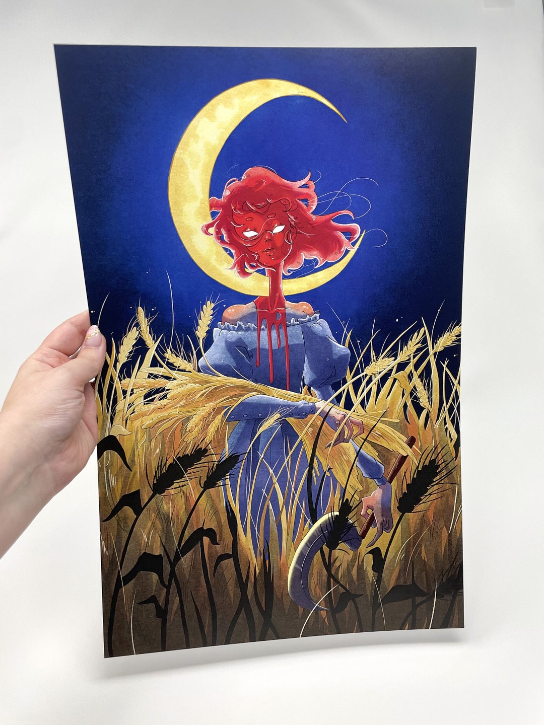 HARVEST 11x17 Blood Moon Wheat Sickle Midwestern Folk Horror - Etsy