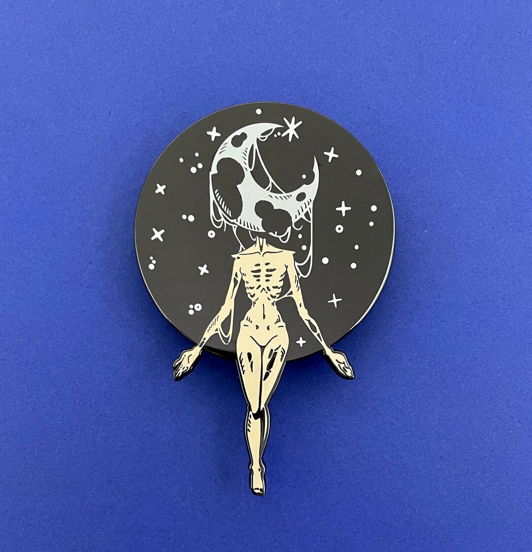 MOON QUEEN PIN - 3.75" Hard Enamel Pin White Body Horror Guro Girl ...