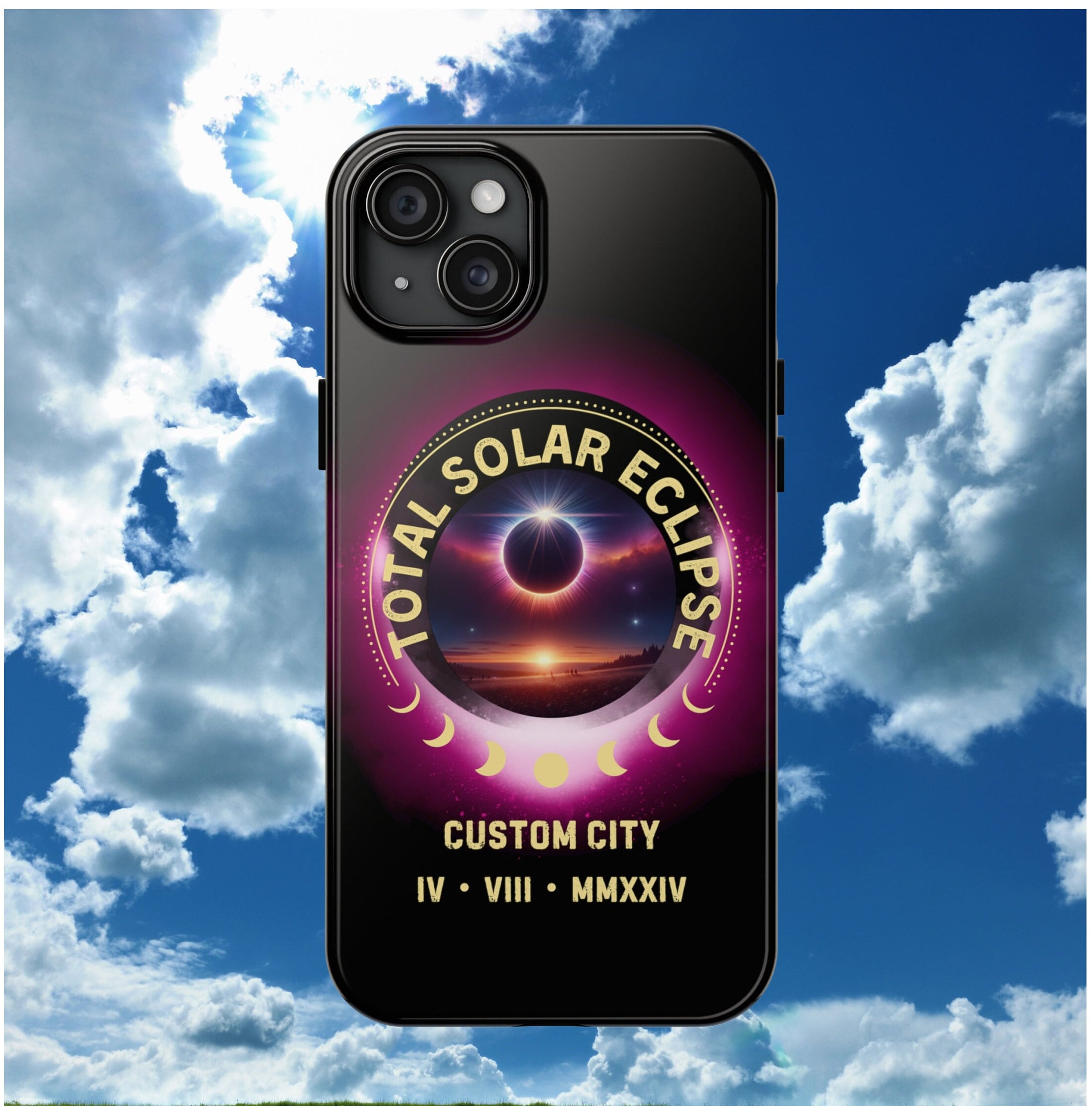 Solar Eclipse 2024 iPhone Case Custom State City Phone Cover Sun Moon ...