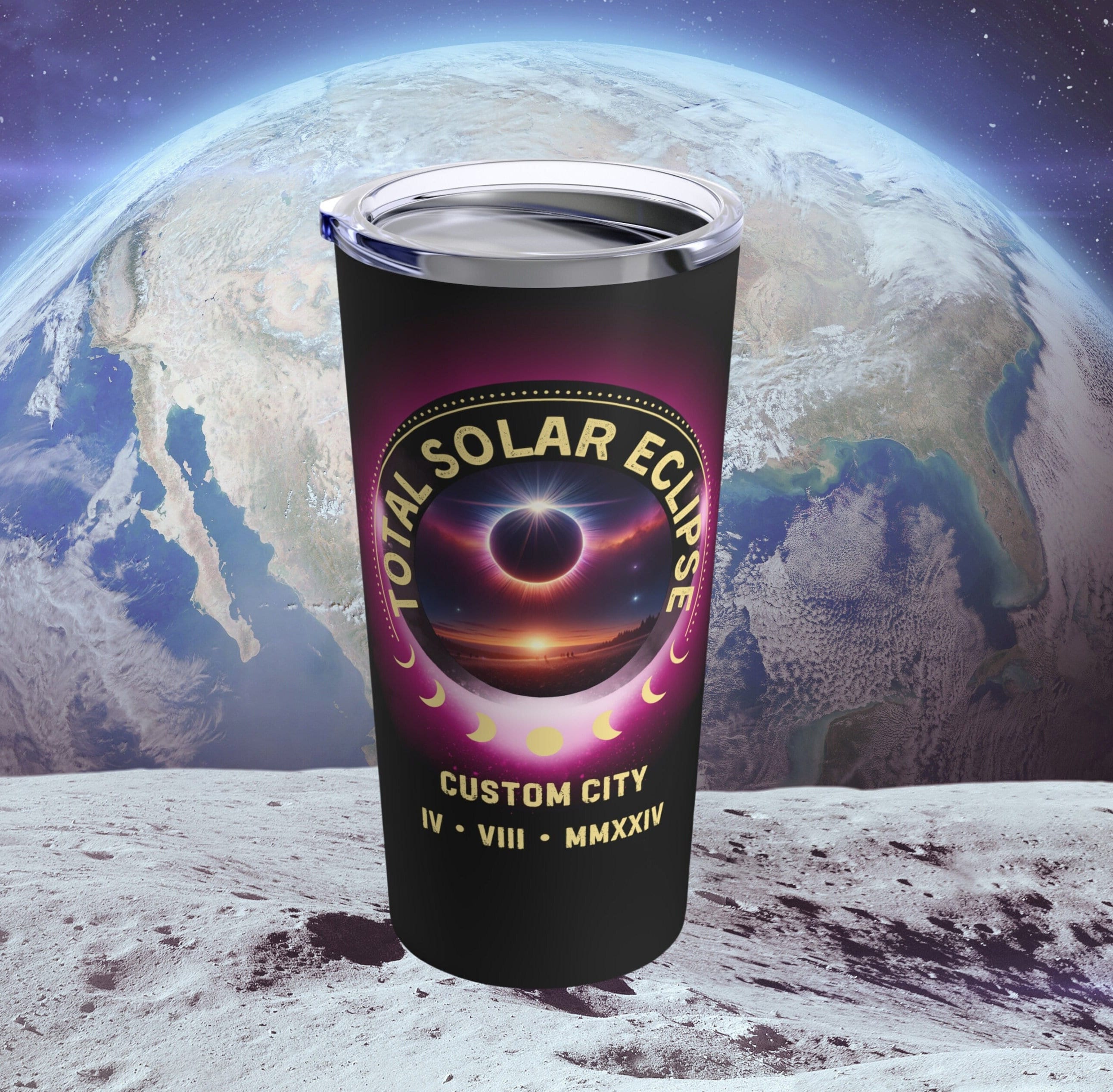 Solar Eclipse 2024 Travel Mug Custom State City Tumbler Sun Moon ...