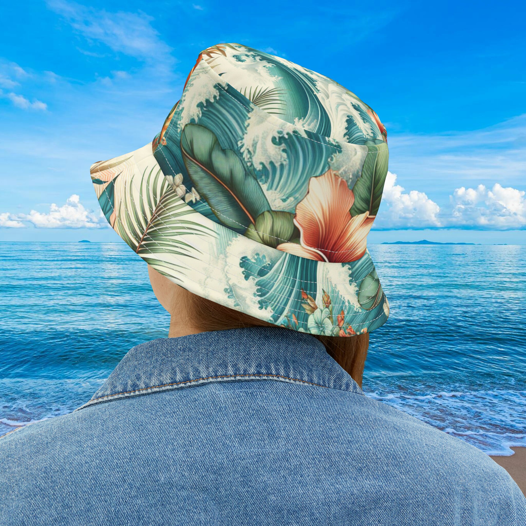 Mens Bucket Hat Beach Bucket Hat Hawaiian Style Beach Hat Summer Bucket ...