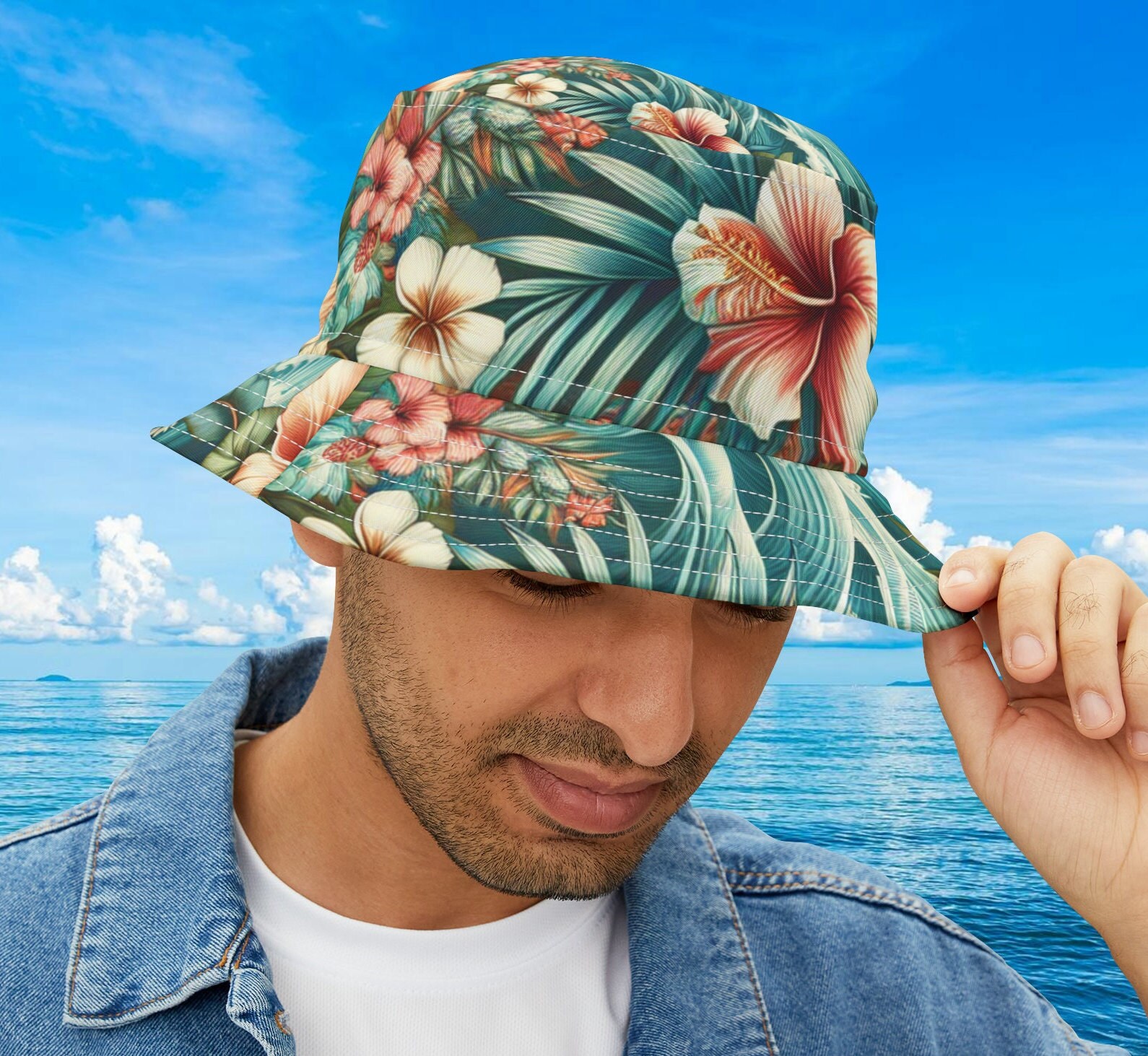 Mens Bucket Hat Beach Bucket Hat Hawaiian Style Beach Hat Summer Bucket ...