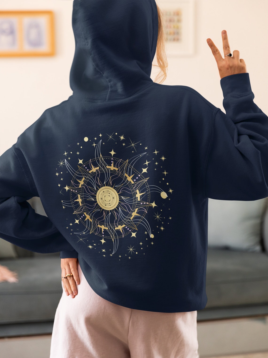 Celestial Full Zip Hoodie Moon and Sun Hooded Zipup Sweatshirt Mystical ...