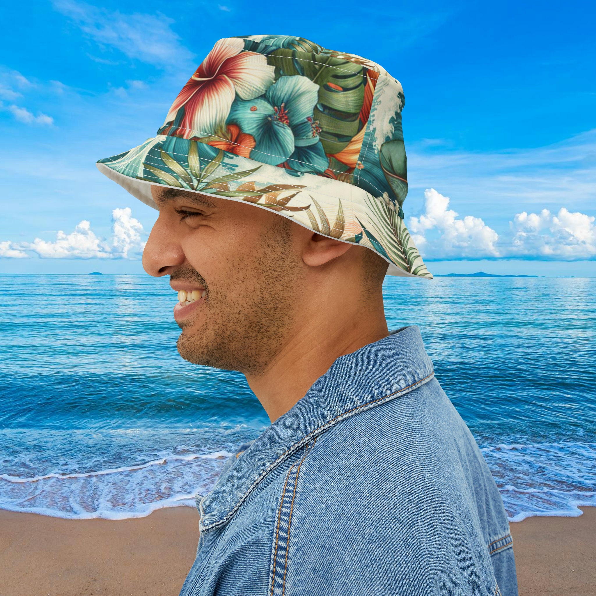 Mens Bucket Hat Beach Bucket Hat Hawaiian Style Beach Hat Summer Bucket ...