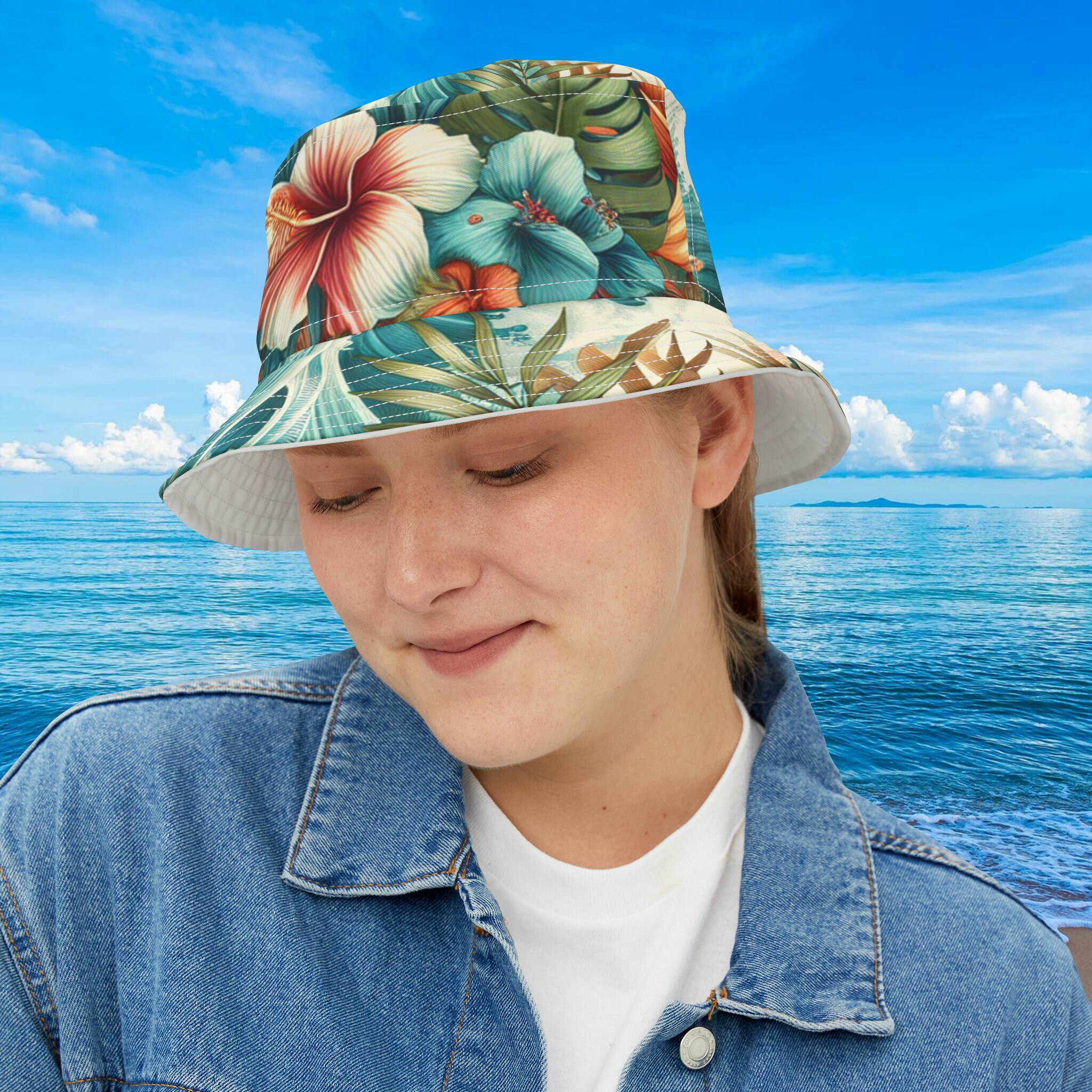 Mens Bucket Hat Beach Bucket Hat Hawaiian Style Beach Hat Summer Bucket ...