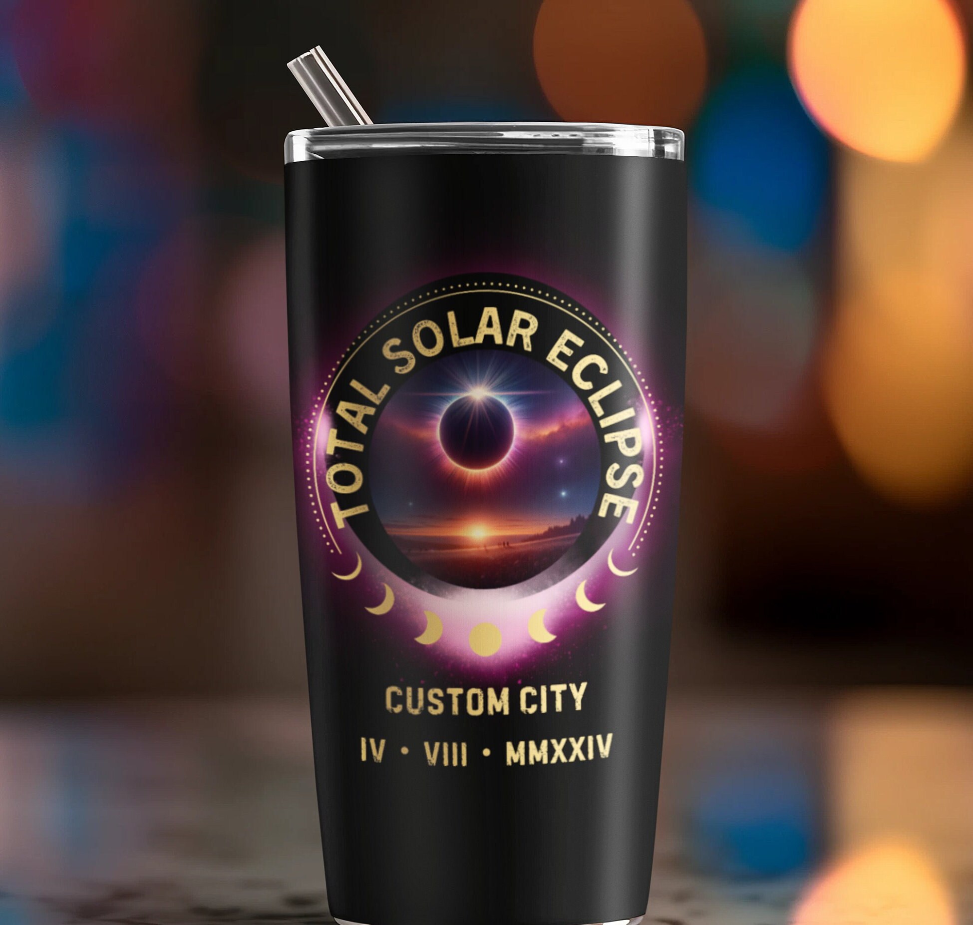 Solar Eclipse 2024 Travel Mug Custom State City Tumbler Sun Moon ...