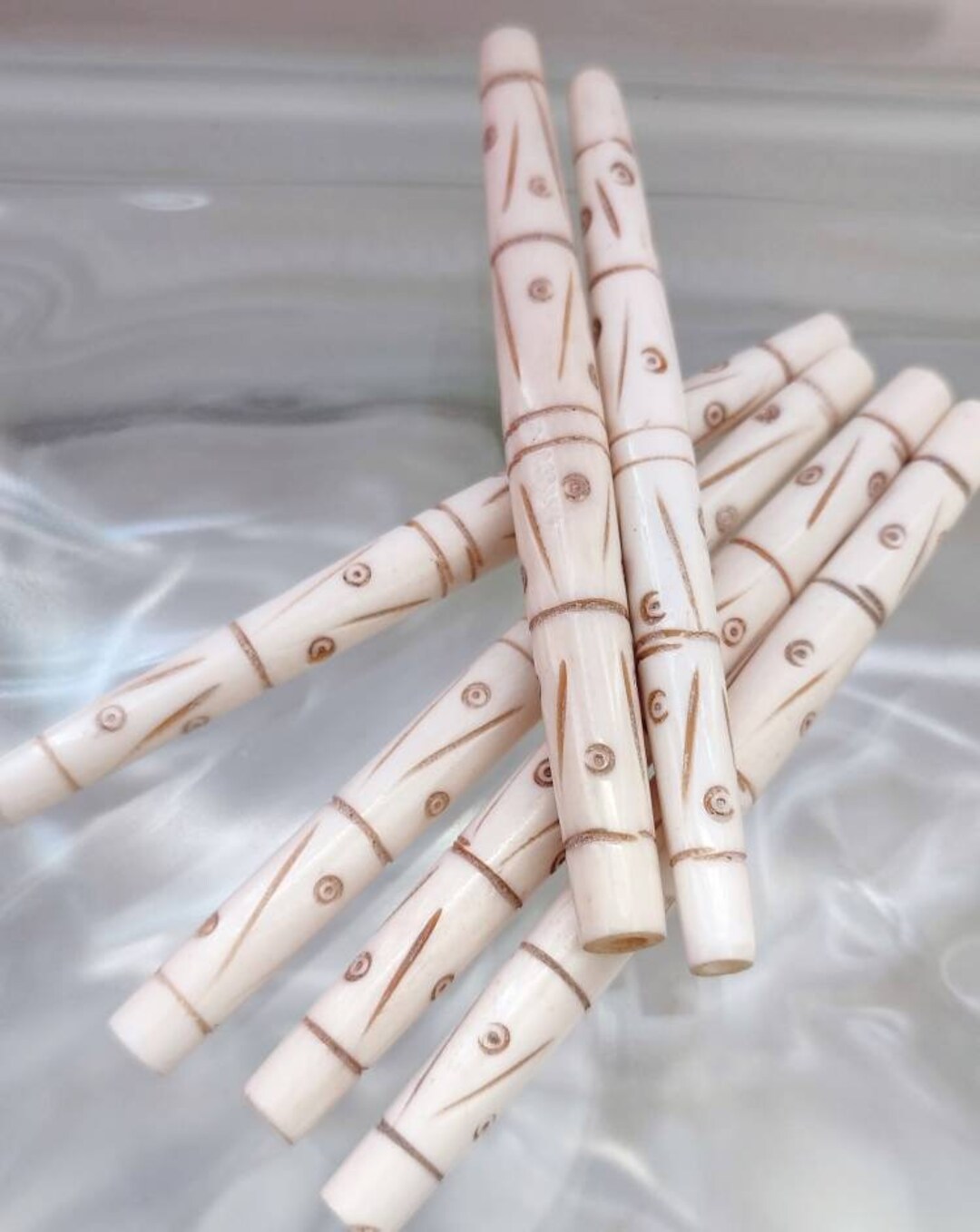 Set of 6 Bone Tubes With Chiseled Pattern - Etsy