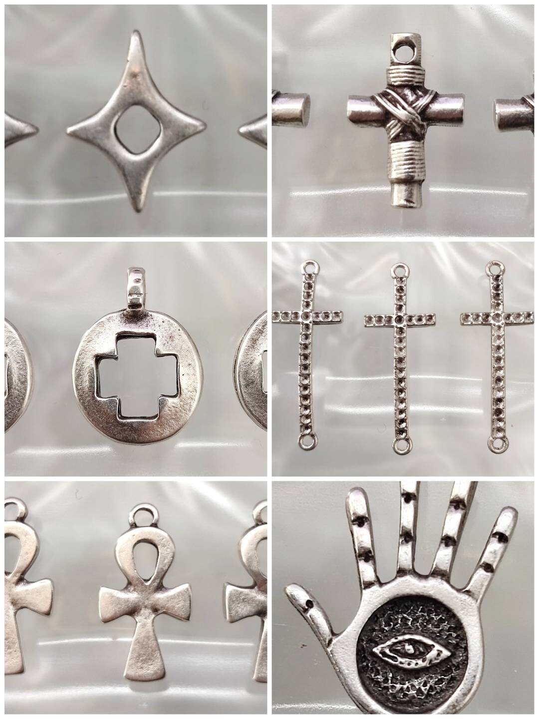 Set of 3 Cross, Hand and Protective Eye Pendants. - Etsy