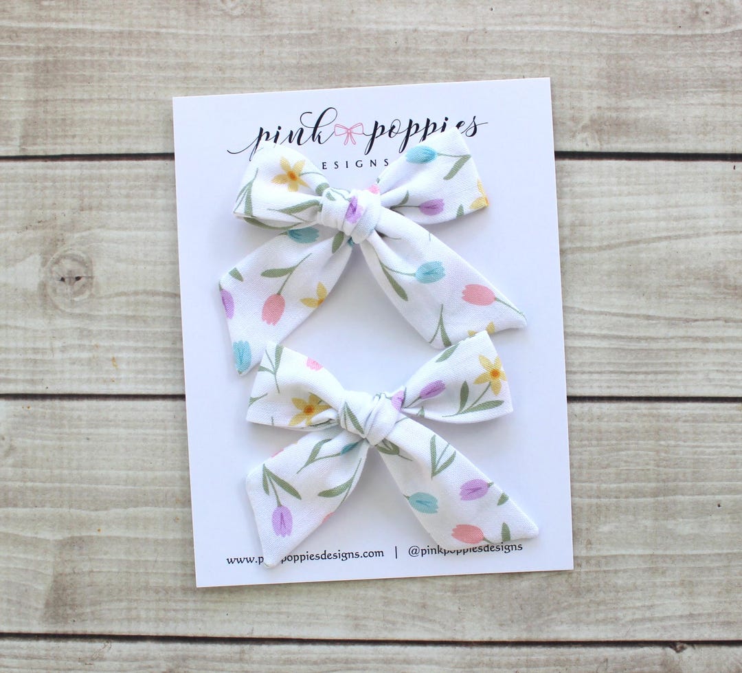 Spring Floral Pigtail Bows, Flower Hair Bows, Floral Hair Clips, Flower ...