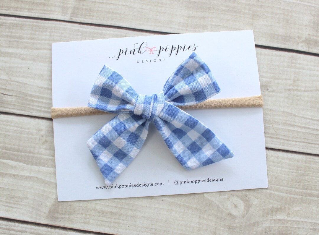 Periwinkle Plaid Hair Bow - Nylon Headband or Clip - Etsy