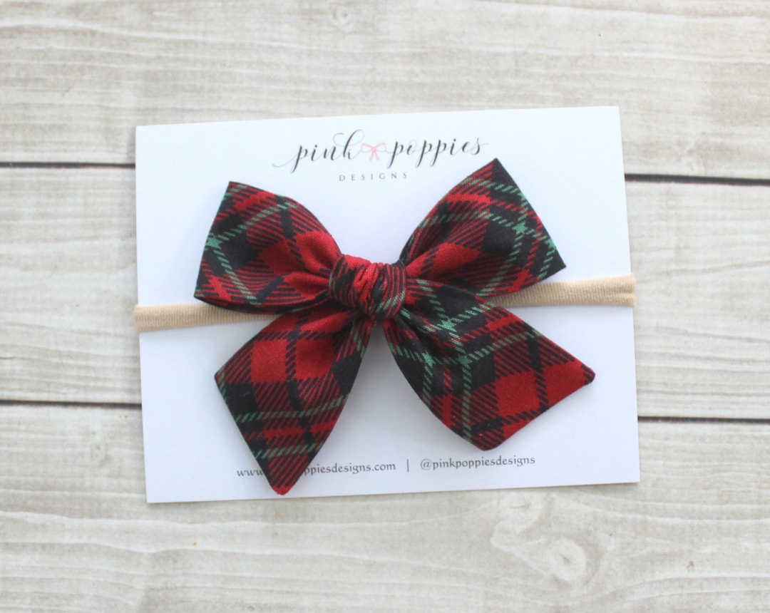 Red and Green Holiday Plaid Hair Bow - 3 Sizes to Fit Girls of All Ages - One Size Fits All ...