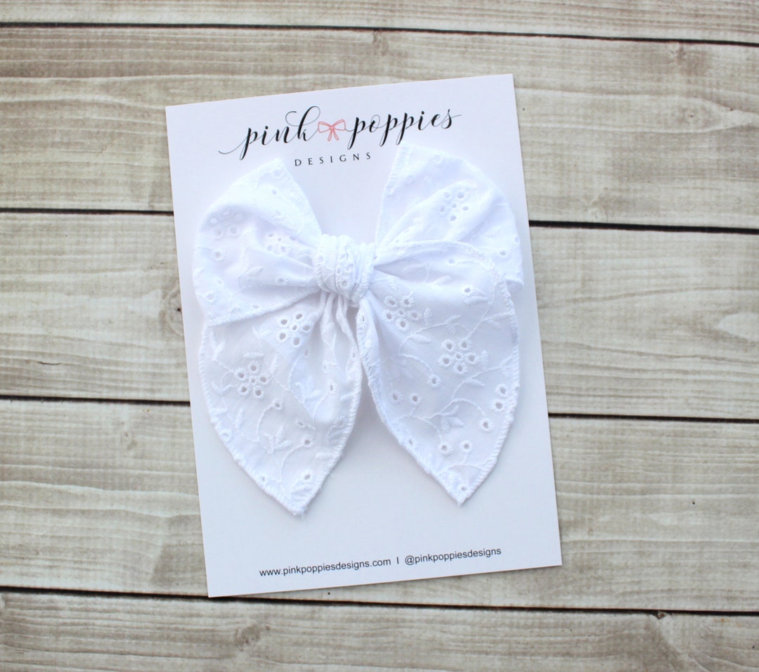 White Eyelet Hair Bow, Oversized White Hair Bow, White Bow Hair Clip ...