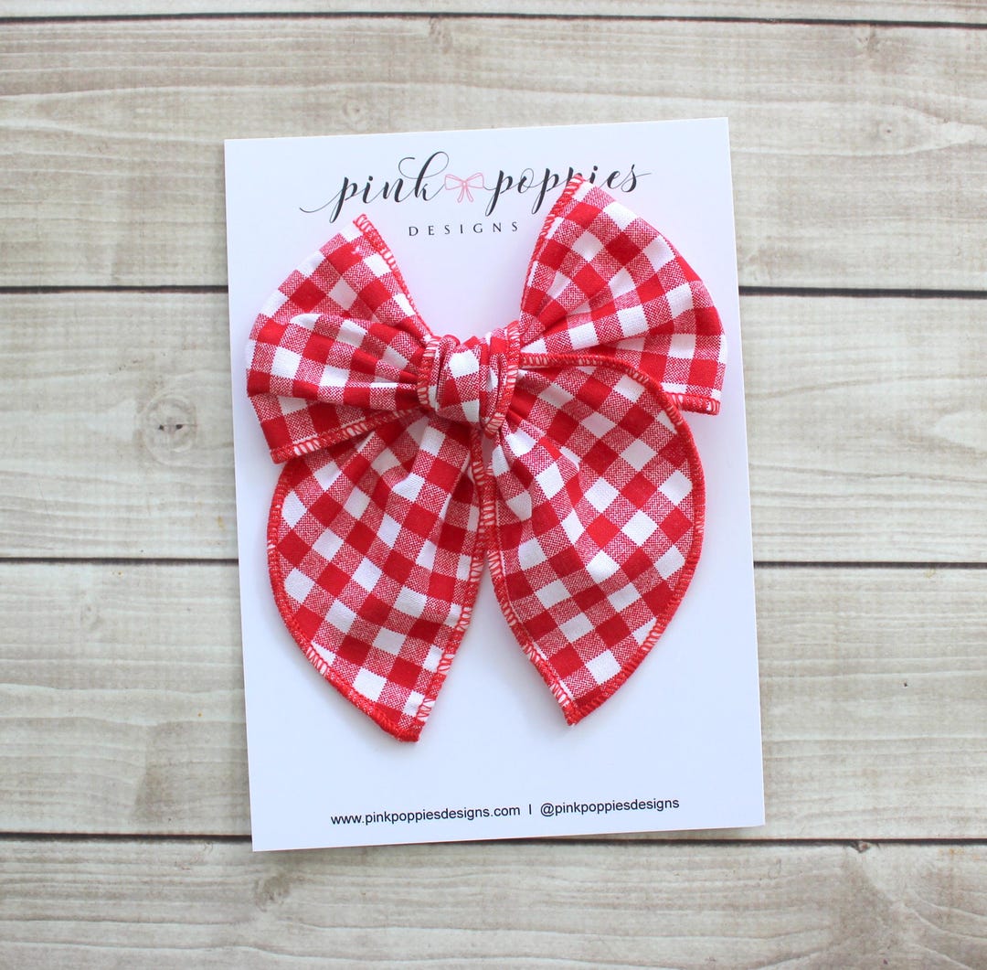 Red Gingham Bow, Plaid Oversized Bow, Summer Plaid Hair Bow, Red Bow ...
