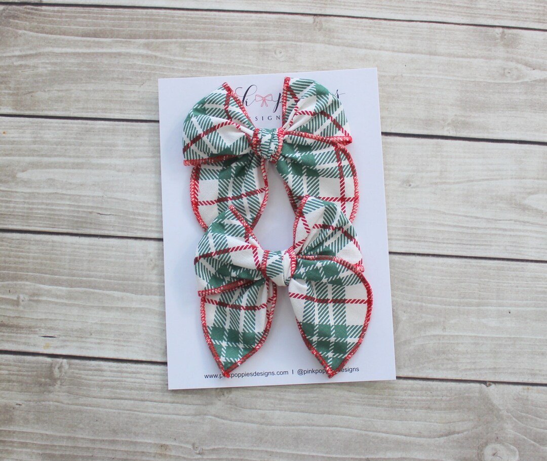 Plaid Christmas Pigtail Bows, Holiday Hair Bows, Cotton Pigtail Bows ...