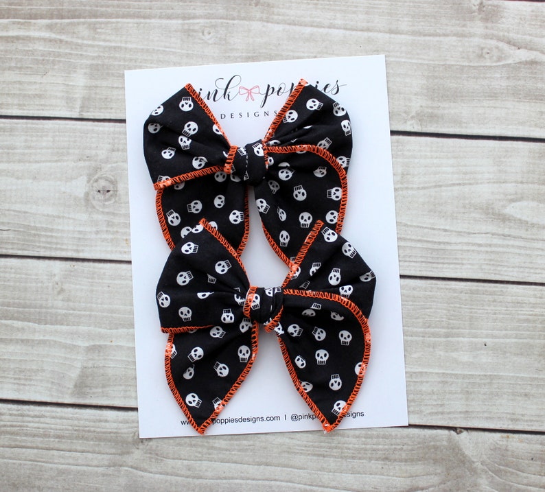 Halloween Skull Pigtail Bows Halloween Hair Bows Toddler - Etsy