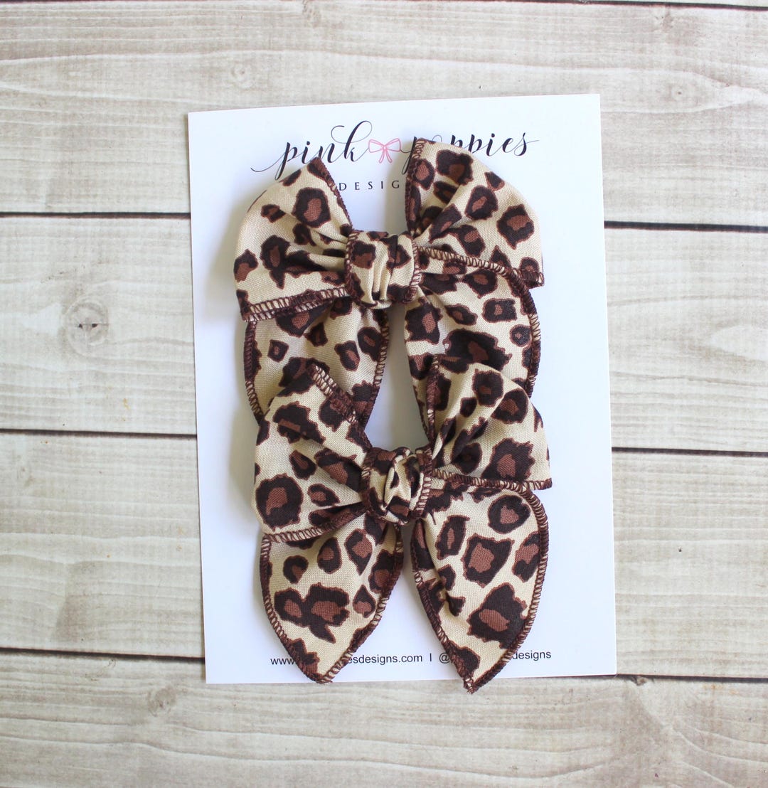 Leopard Pigtail Bows, Leopard Hair Bows, Toddler Pigtail Bows, Animal ...