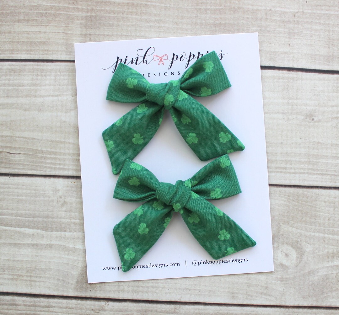 St Patricks Pigtail Bows, Shamrock Hair Bows, Clover Piggy Bows, St ...