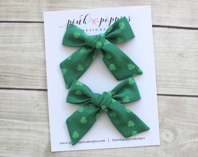 St Patricks Pigtail Bows, Shamrock Hair Bows, Clover Piggy Bows, St ...