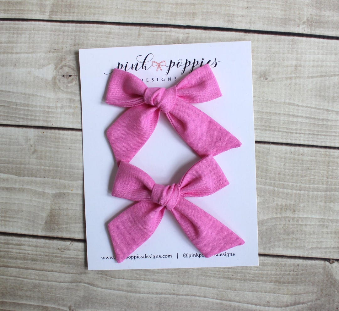 Bubblegum Pink Pigtail Bows, Pink Piggy Bows, Pink Cotton Bows, Hand ...