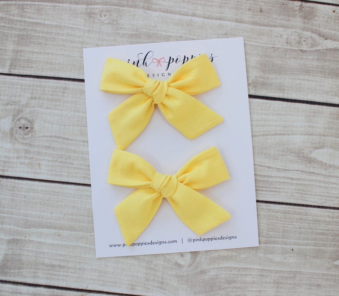 Buttercup Cotton Hair Bows, Yellow Baby Bows, Pig Tail Bows, Cotton ...
