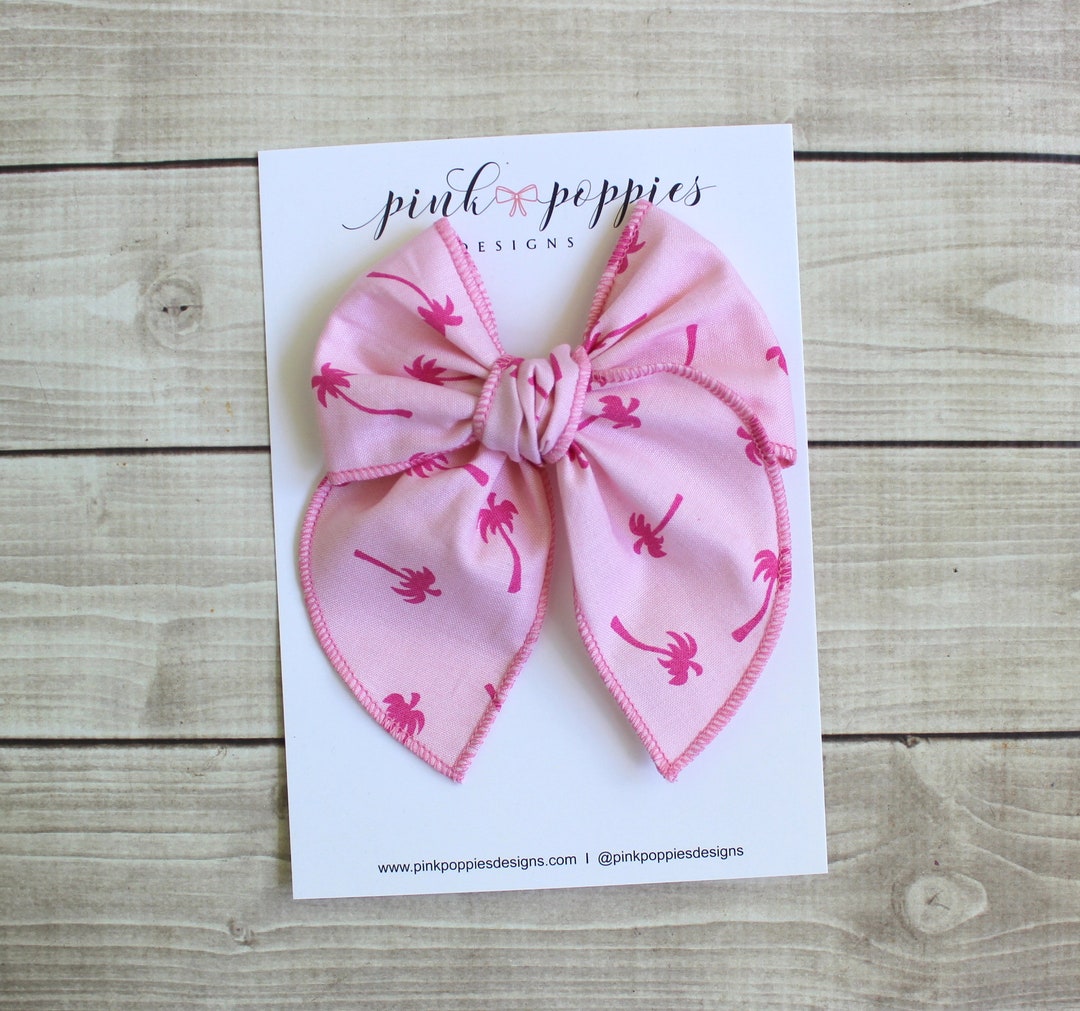 Pink Palm Tree Bow, Pink Summer Hair Bow, Pink Bow Hair Clip, Large ...