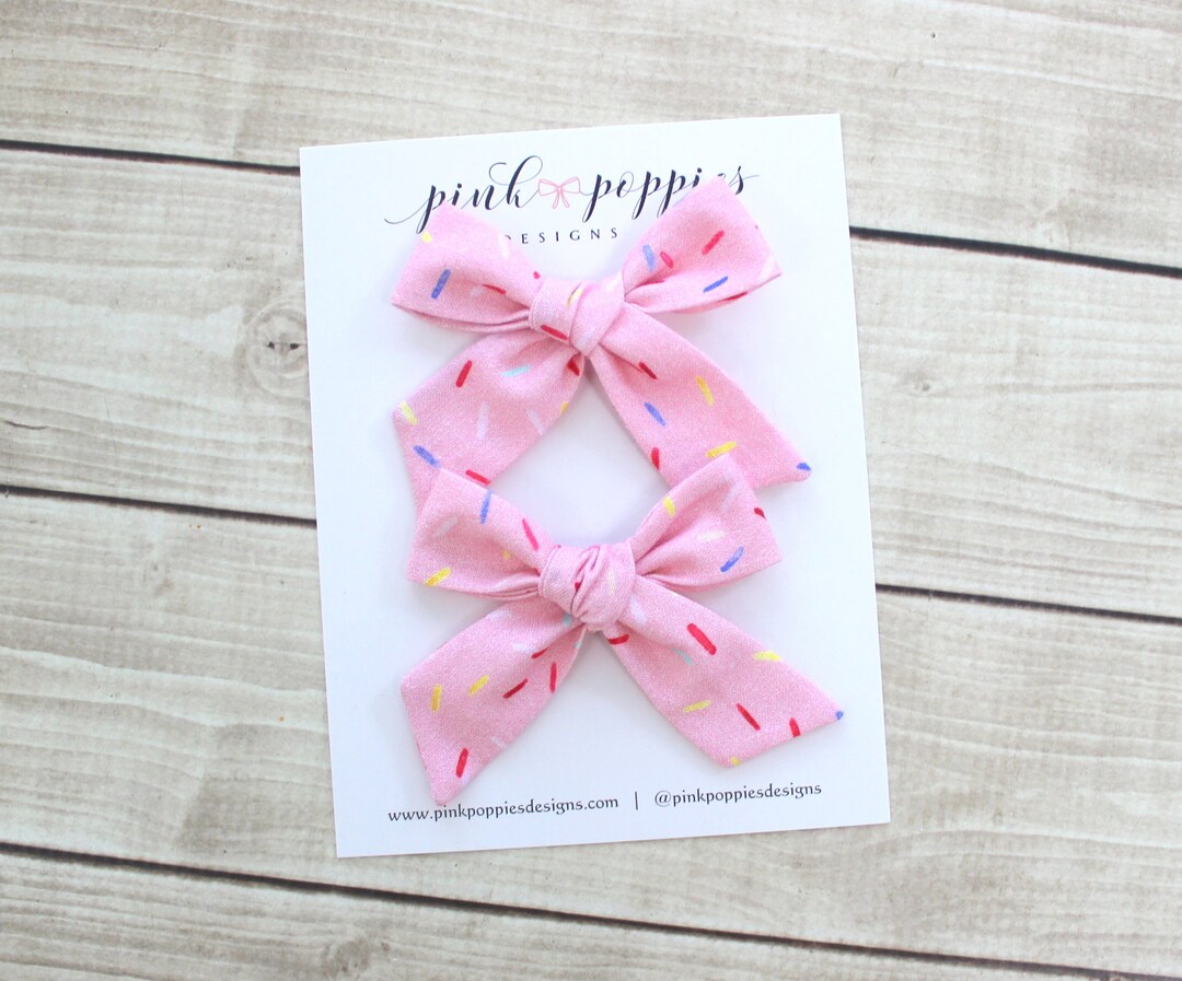 Pink Sprinkle Pigtail Bows, Sprinkle Hair Bows, Birthday Pigtail Set ...