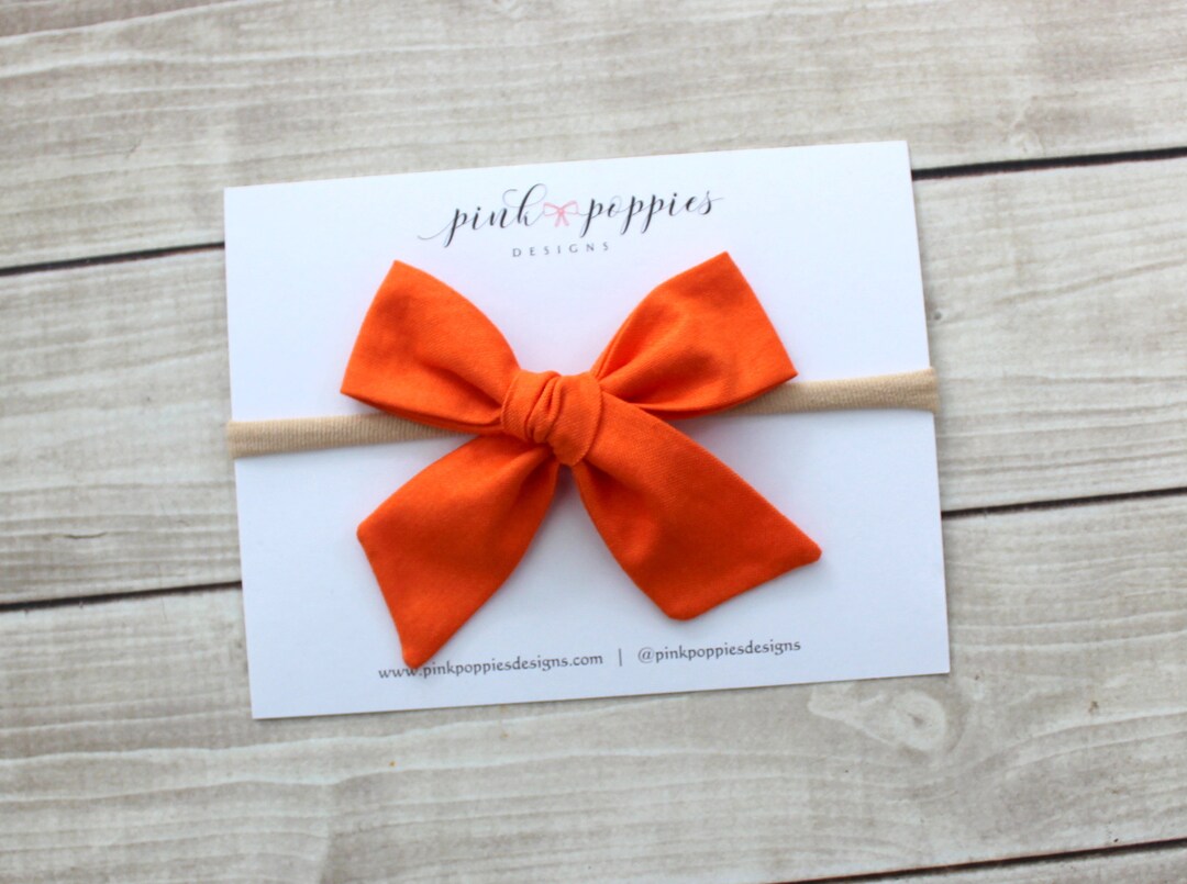 Orange Hair Bow, Cotton Baby Headband, Orange Hair Clip, Orange Bow ...