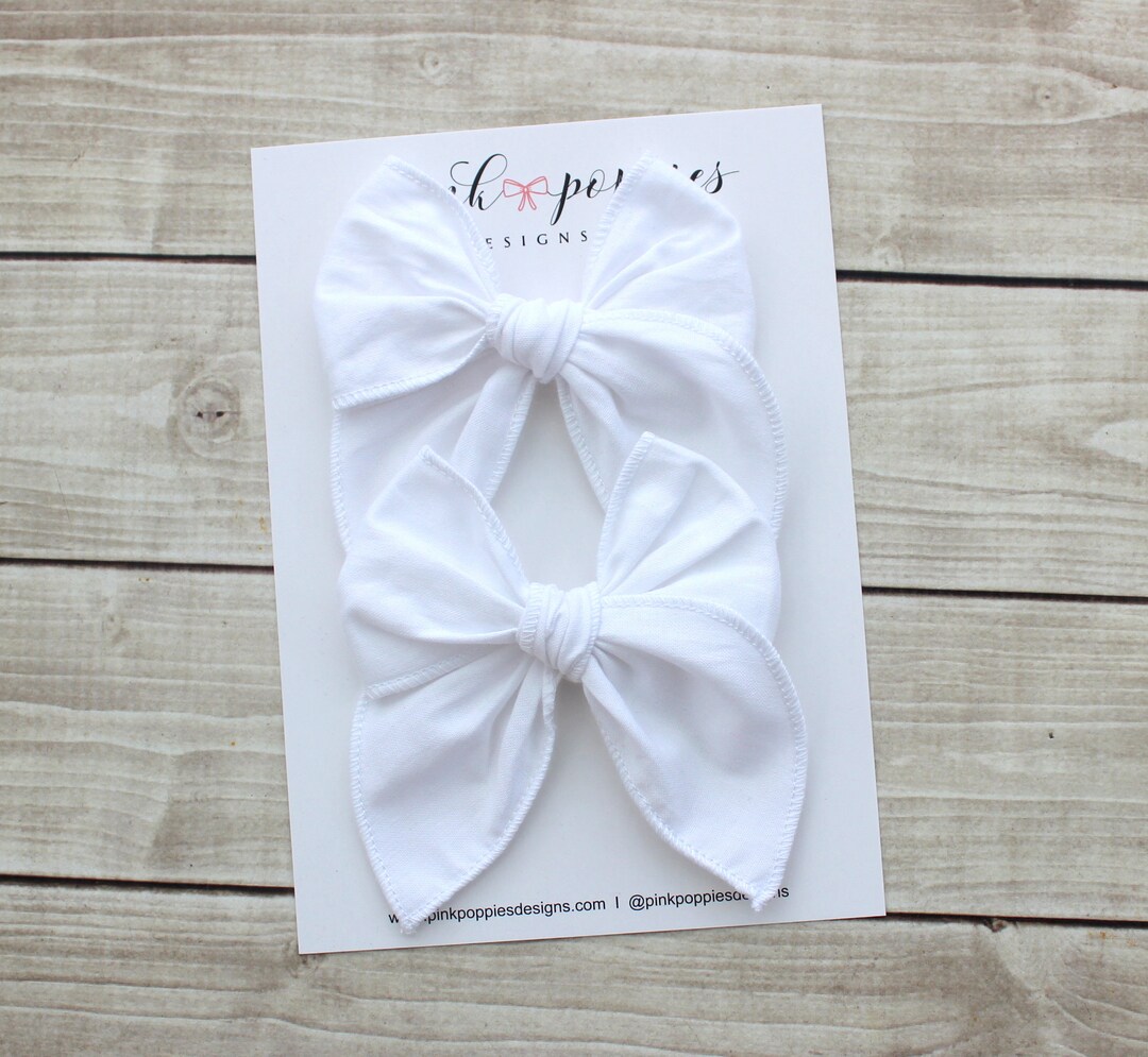 Bright White Pigtail Bows, White Hair Bows, Toddler Pigtail Bows, White ...