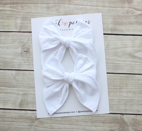 Bright White Pigtail Bows White Hair Bows Toddler Pigtail - Etsy