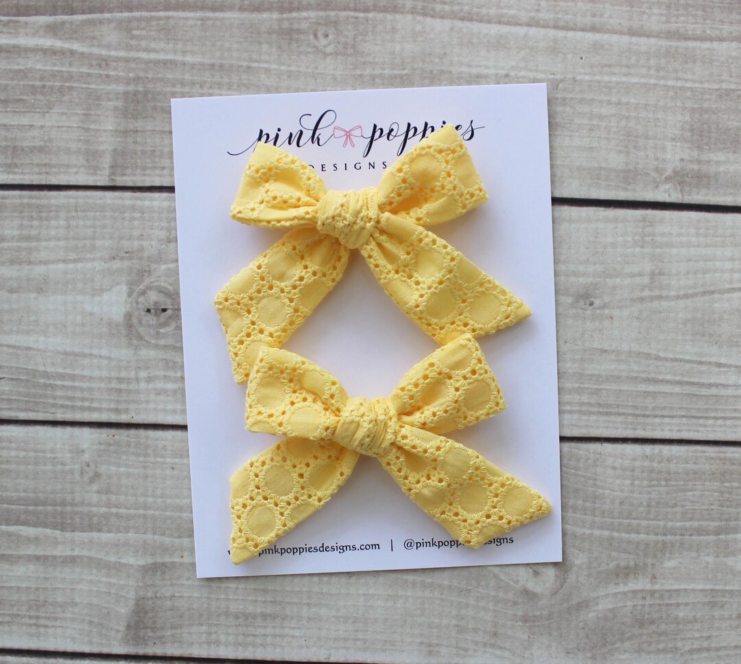 Yellow Eyelet Hair Bows, Yellow Piggy Bows, Yellow Easter Bows, Eyelet ...