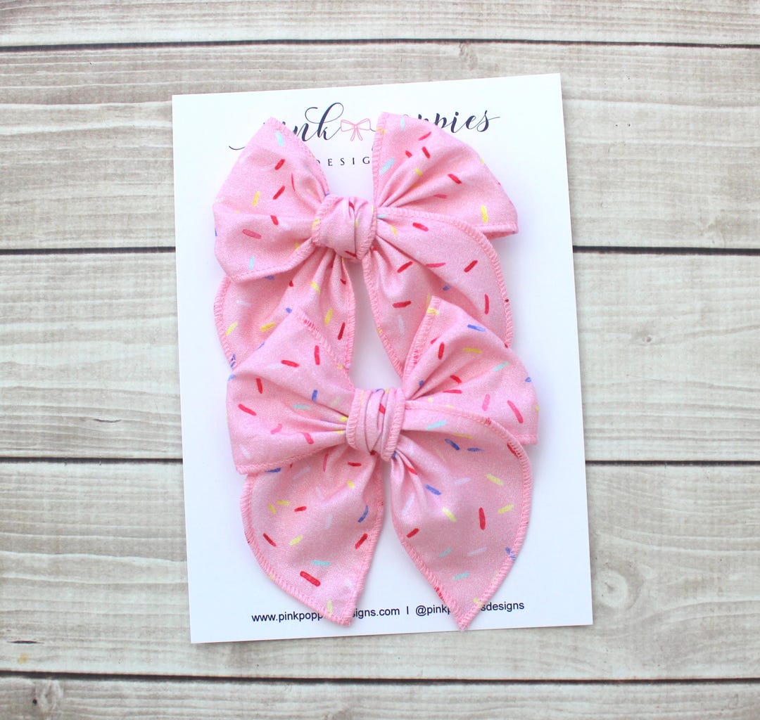 Pink Sprinkle Birthday Bows - Pigtail Bows on Clips - Cotton Hand-tied ...