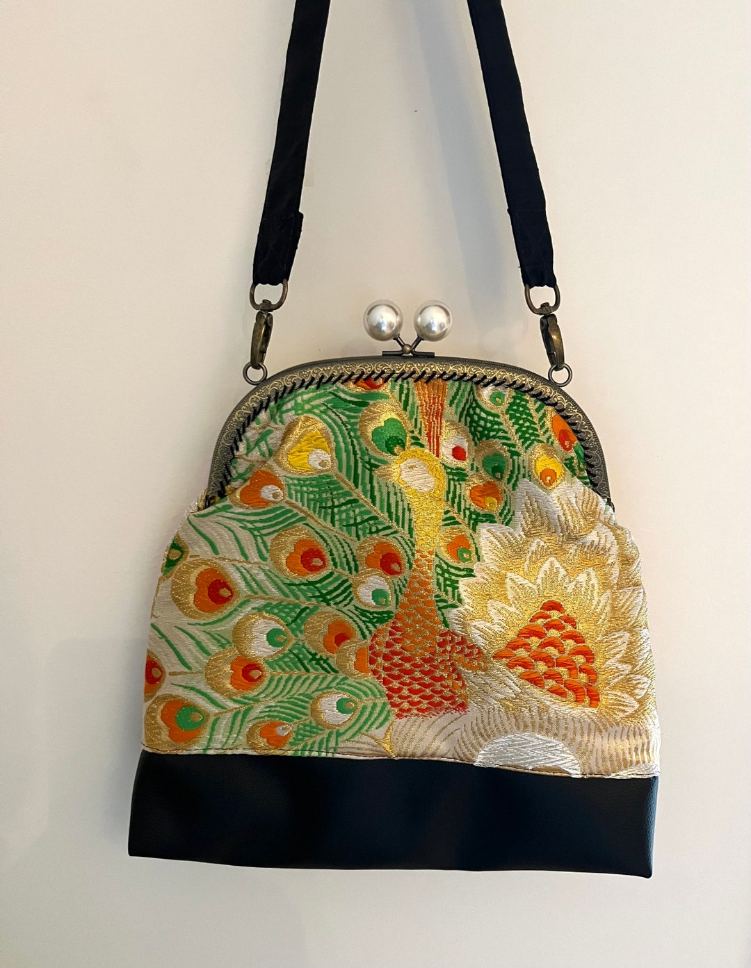 Handmade Japanese Kimono Kiss - Clasp Handbag/ Vintage Obi Kimono ...
