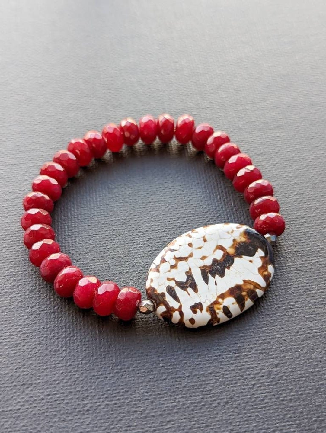 Agate & Ruby Beaded Bracelet: Bohemian Gemstone Statement Jewelry - Etsy