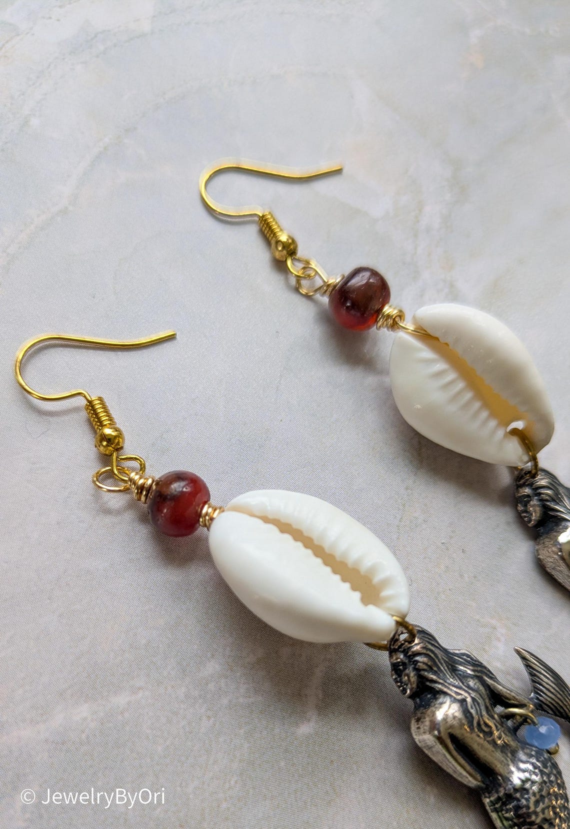 Cowrie Shell Gemstone Mermaid Earrings, Orisha Statement Earrings ...