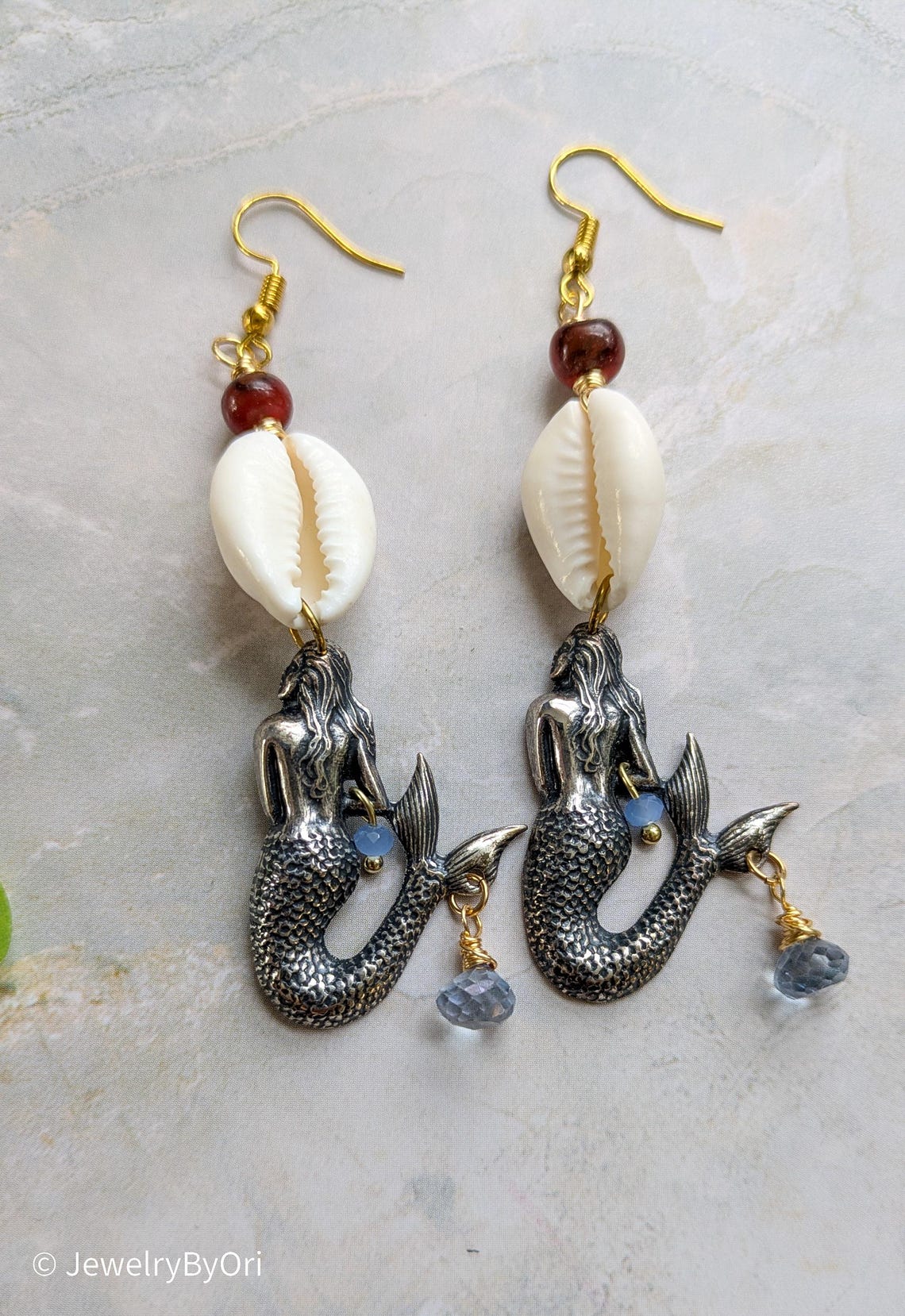 Cowrie Shell Gemstone Mermaid Earrings, Orisha Statement Earrings ...