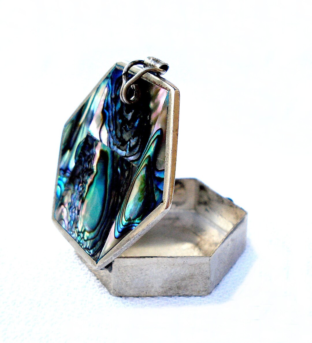 Vintage Pillbox, Alpaca Mexico, Silver and Shell, Pill Box Hexagonal ...