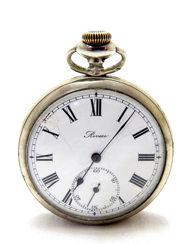 Antique Pocket, Pocket REVUE, Open Face, Hand Winding, Dial Porcelain ...