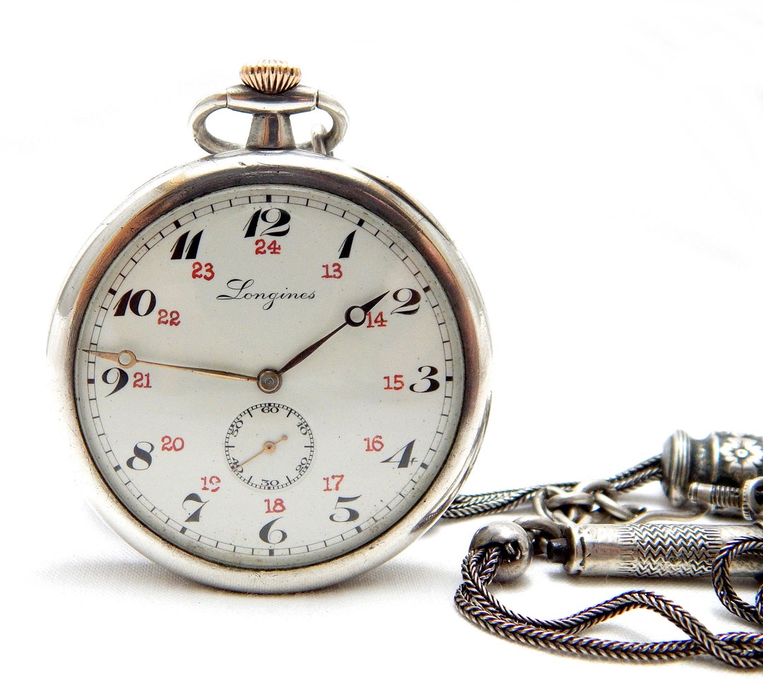 Antique Pocket, Watch LONGINES, Pocket Longines, With Silver Chatelaine ...