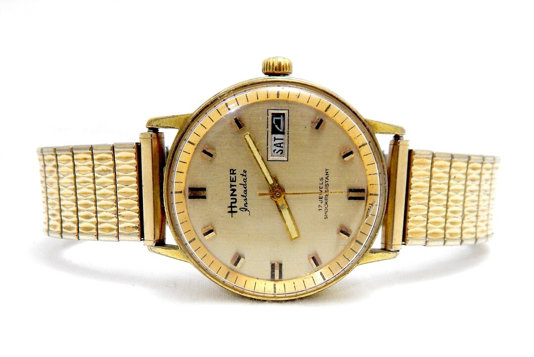 Vintage Watch, HUNTER Instadate, Hand Winding, 1960c, Case Gold Plated ...