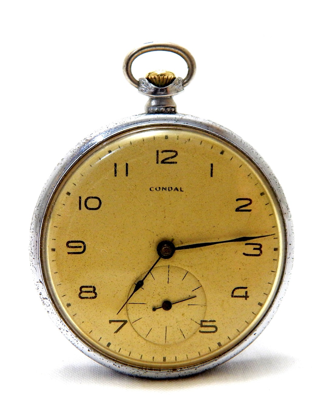 Antique Pocket Watch, CONDAL, Open Face, Art Deco, Case Nickel Steel ...