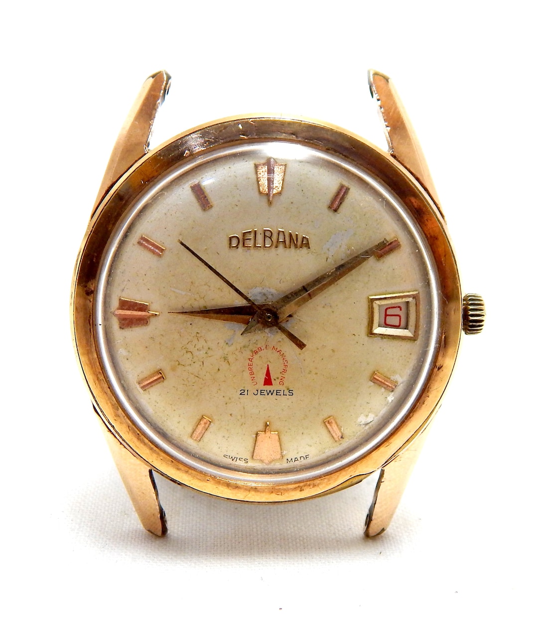 Vintage Watch, Watch DELBANA, Mechanic, Calendar, 21 Jewels, Case Gold ...