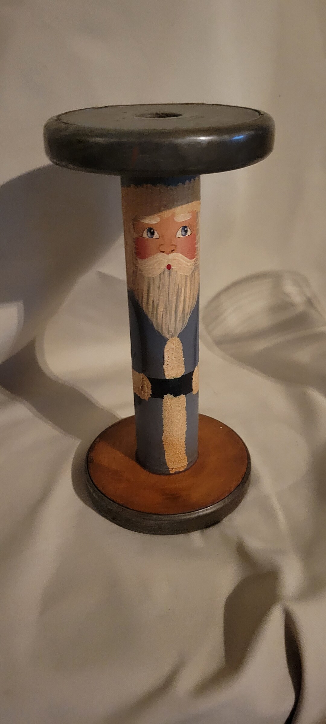 Vintage Handpainted Primitive Santa Wood Spool - Etsy