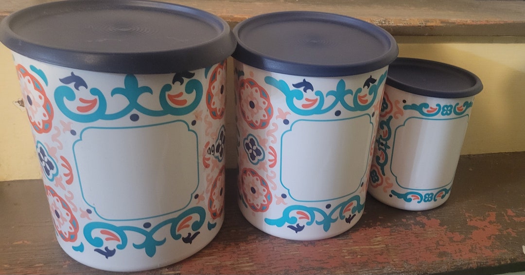 Set of Three Tupperware Canisters Mediterranean Tile Design - Etsy