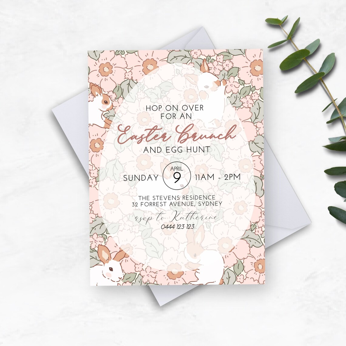 Easter Egg Hunt Invitation INSTANT DOWNLOAD Floral Easter Bunny Invite ...