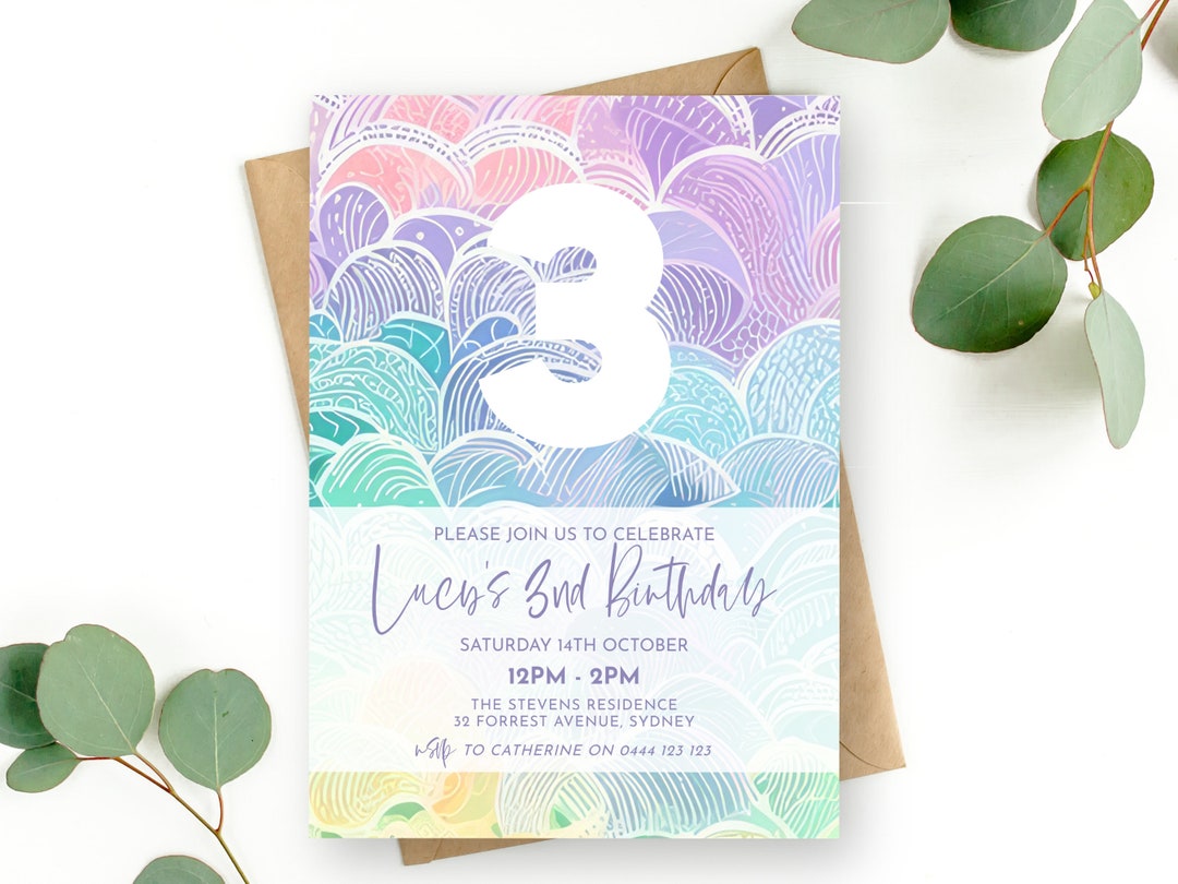 Pastel 3rd Birthday Invitation | DIGITAL DOWNLOAD | Modern Pastel ...