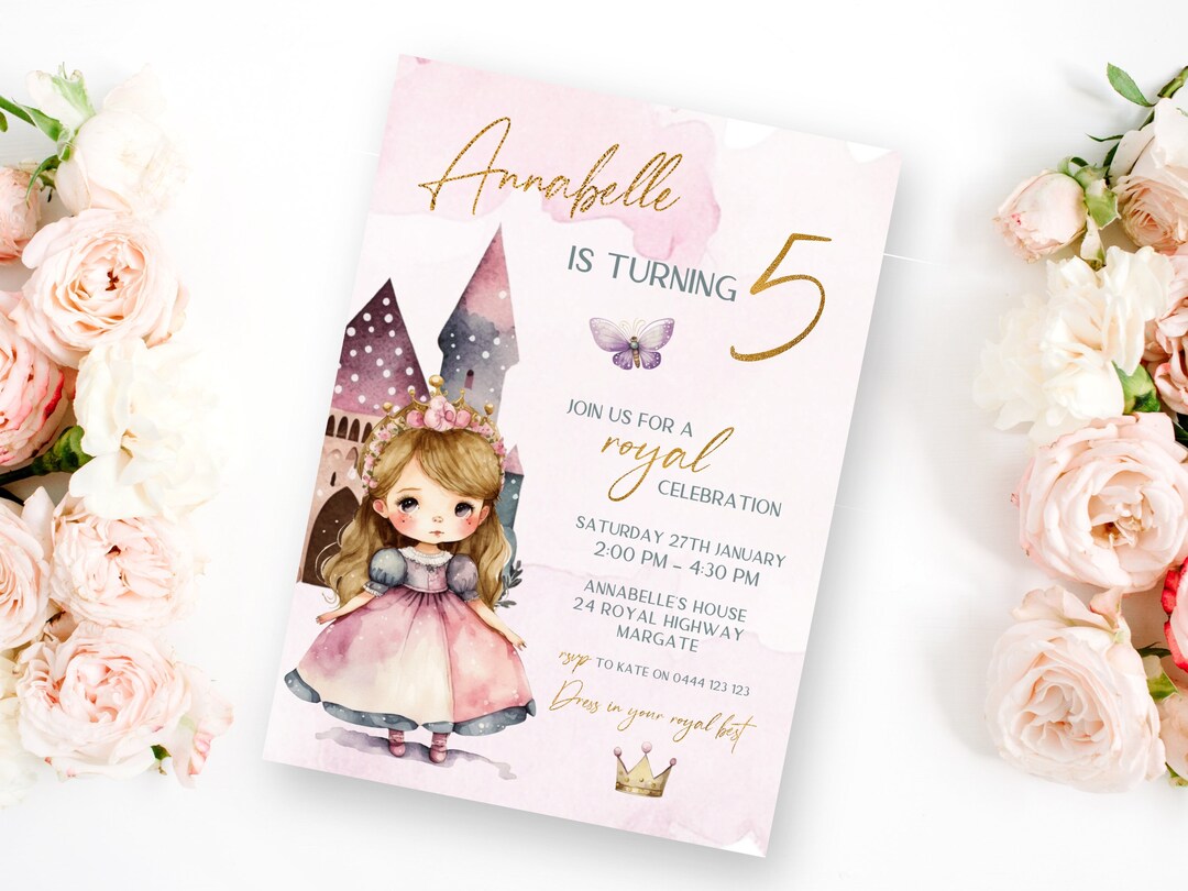 Princess 5th Birthday Invitation | INSTANT DOWNLOAD | Girls Fifth ...