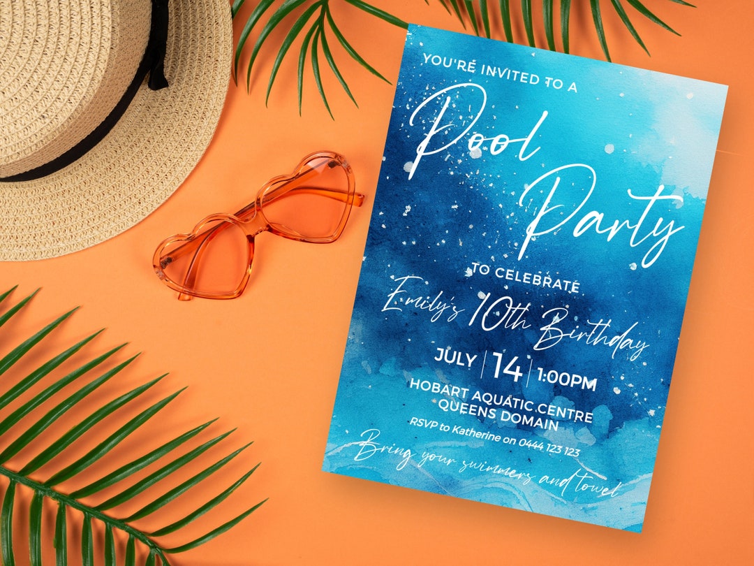 Pool Party 10th Birthday Invitation INSTANT DOWNLOAD Tween Girl Boy ...